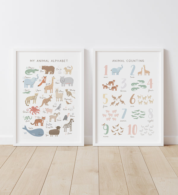 Animal Alphabet and Numbers Set of 2 Prints - MRCP - Little Folk Printables